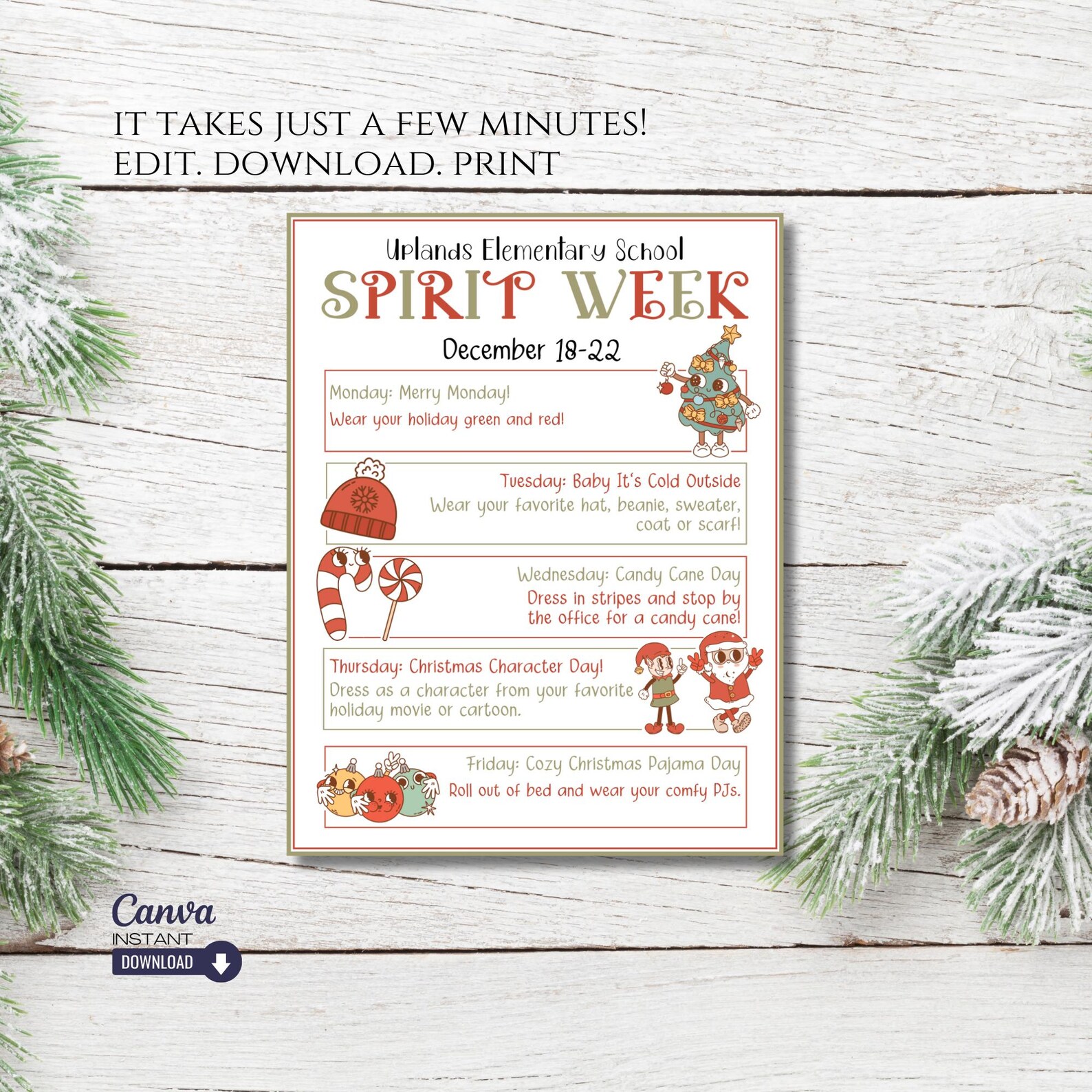 Christmas School Spirit Week Flyer: Retro Holiday Schedule (printable ...
