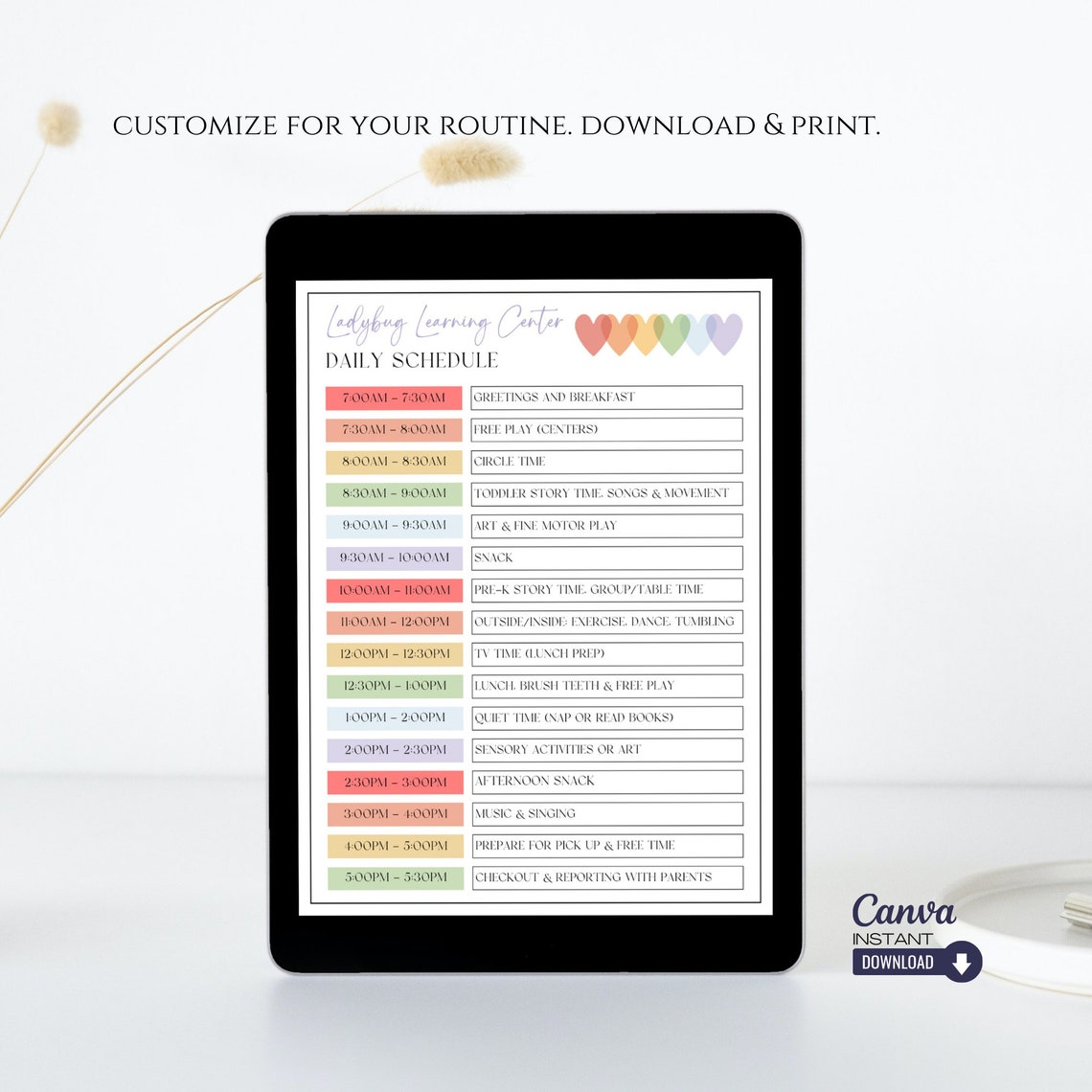 Editable Daily Daycare Schedule Template, Printable Home Daycare Form ...