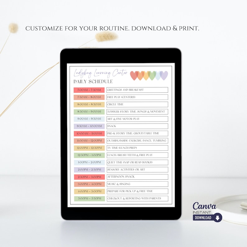 Editable Daily Daycare Schedule Template, Printable Home Daycare Form ...