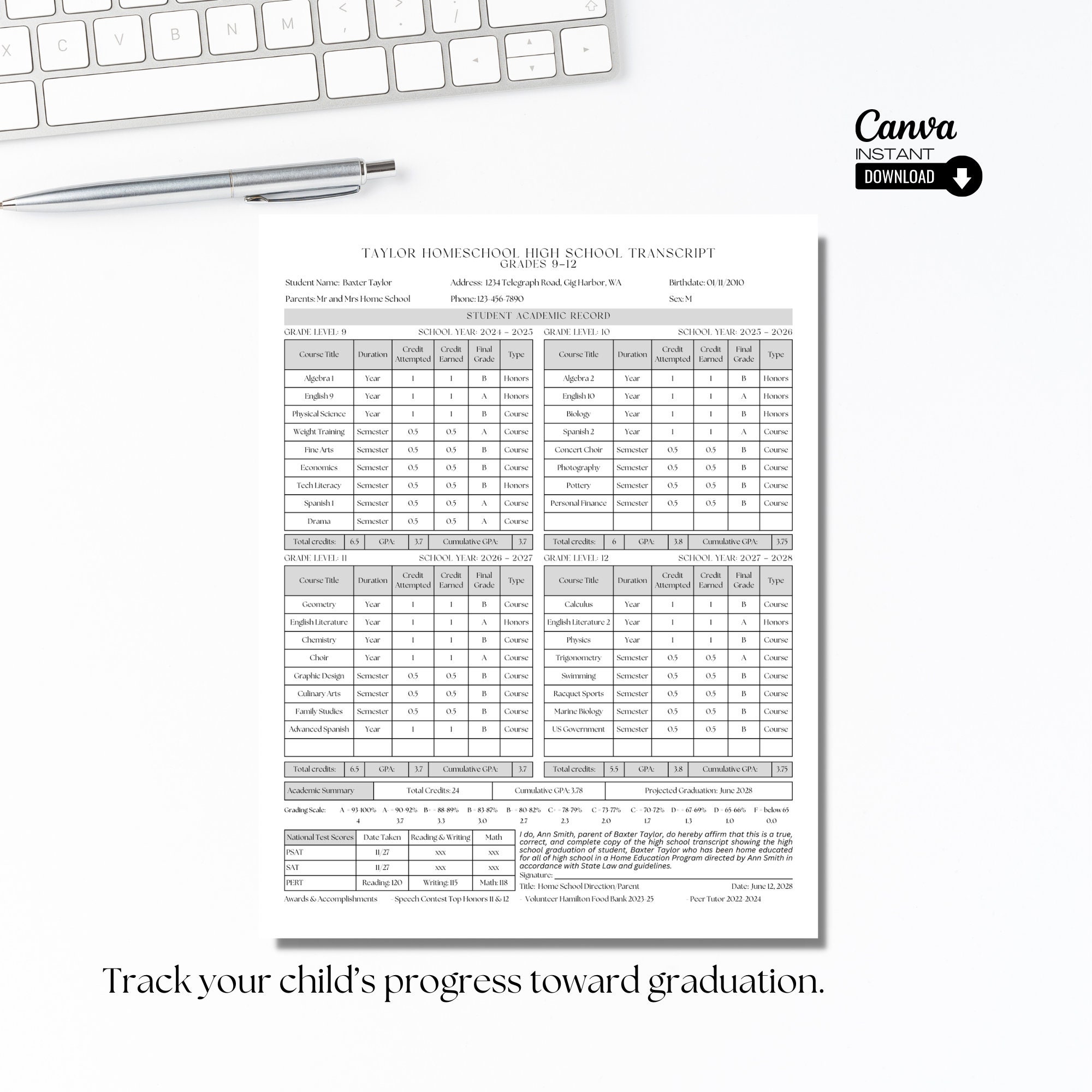 Editable Homeschool High School Transcript Template (digital Download ...