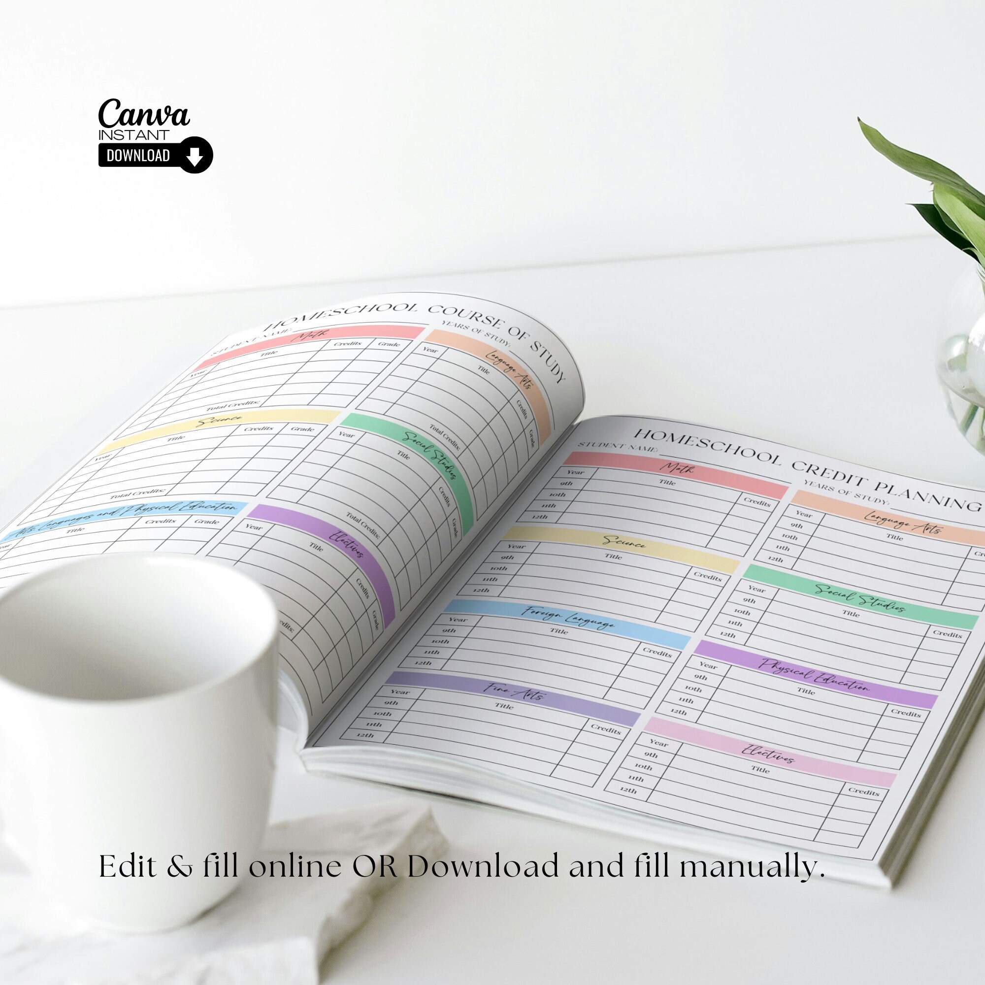 Homeschool High School Credit Planner: Editable Course of Study ...