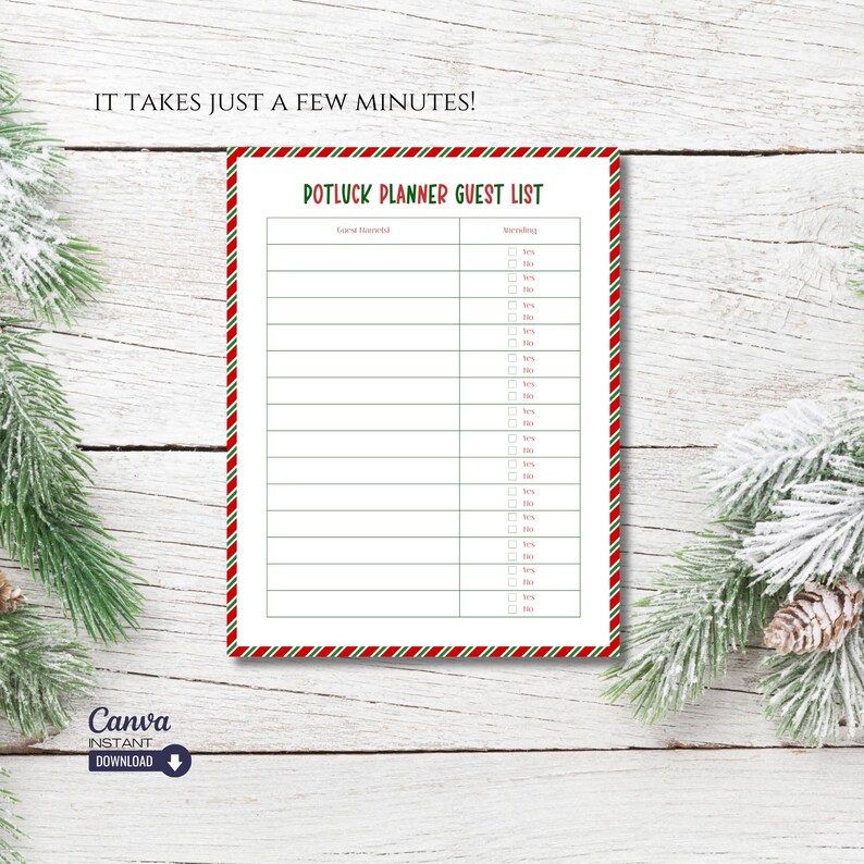 Editable Christmas Potluck Sign up Sheet Template, Printable Holiday ...