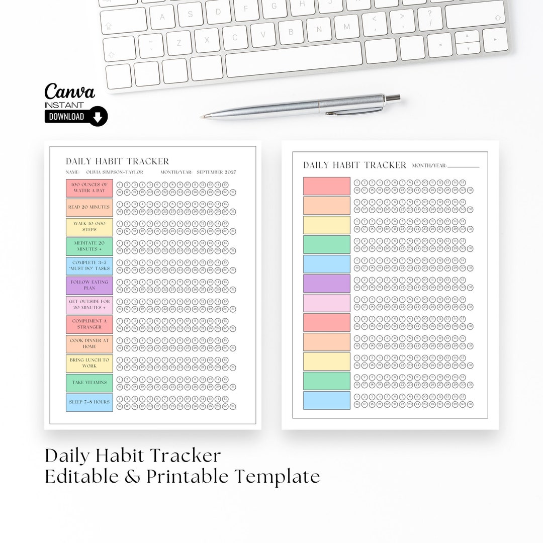 Printable Habit Tracker: Daily Wellness Planner (canva & PDF) - Etsy