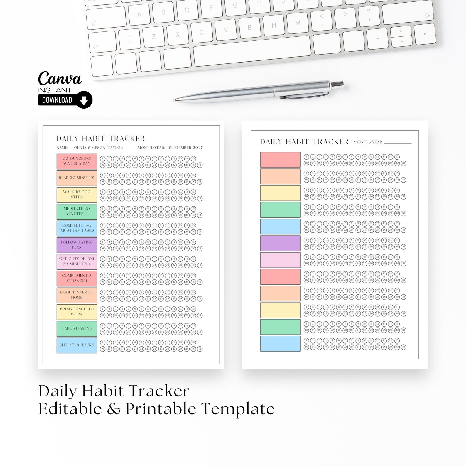 Editable Habit Tracker Template, Printable Daily Habit Planner ...