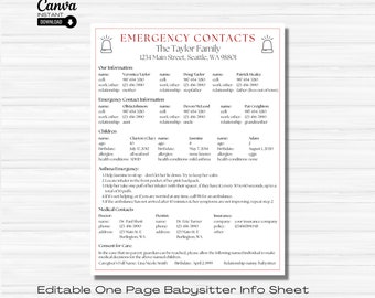 Printable Child's Information Sheet Important Information - Etsy