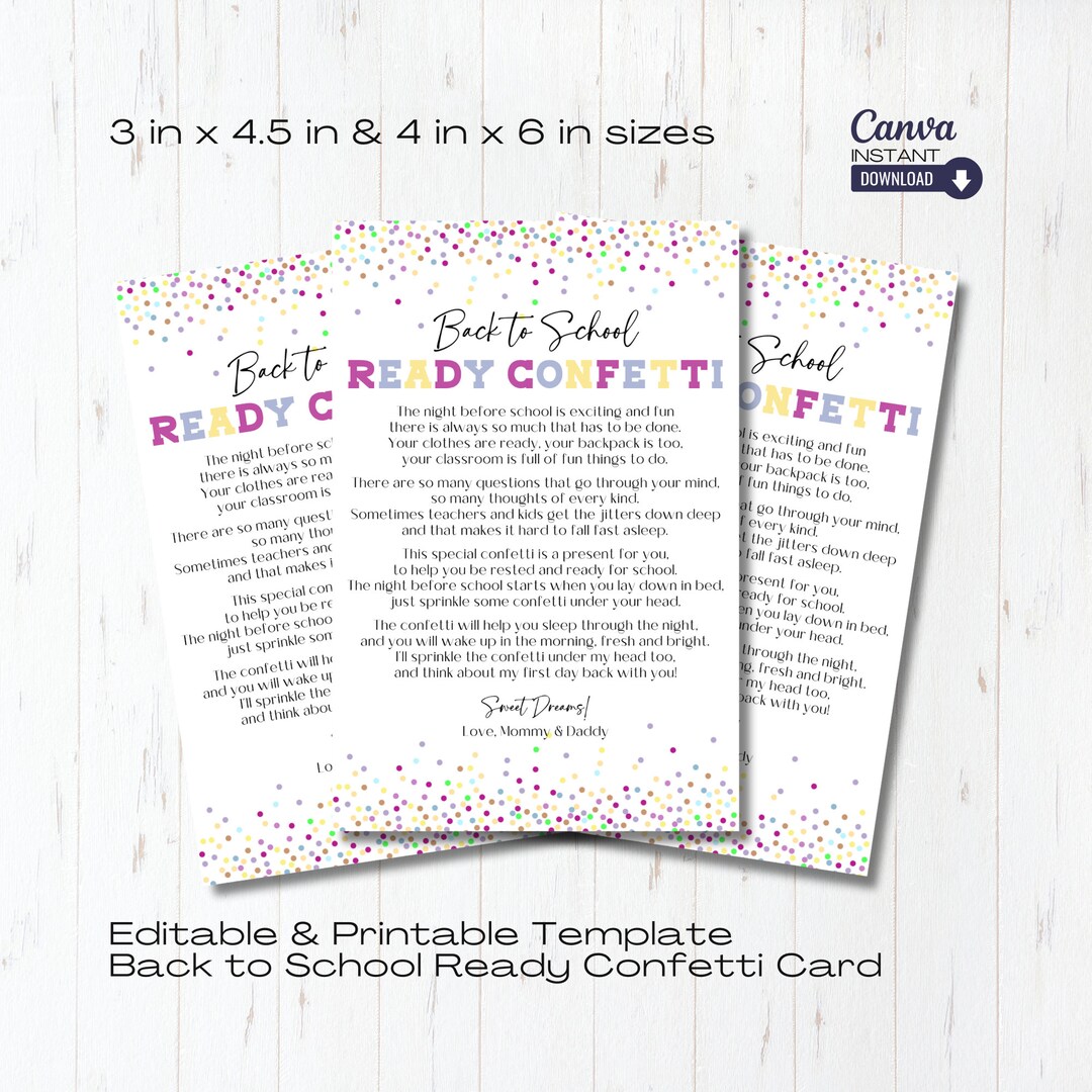Editable Ready Confetti Night Before School Poem Template, First Day of ...