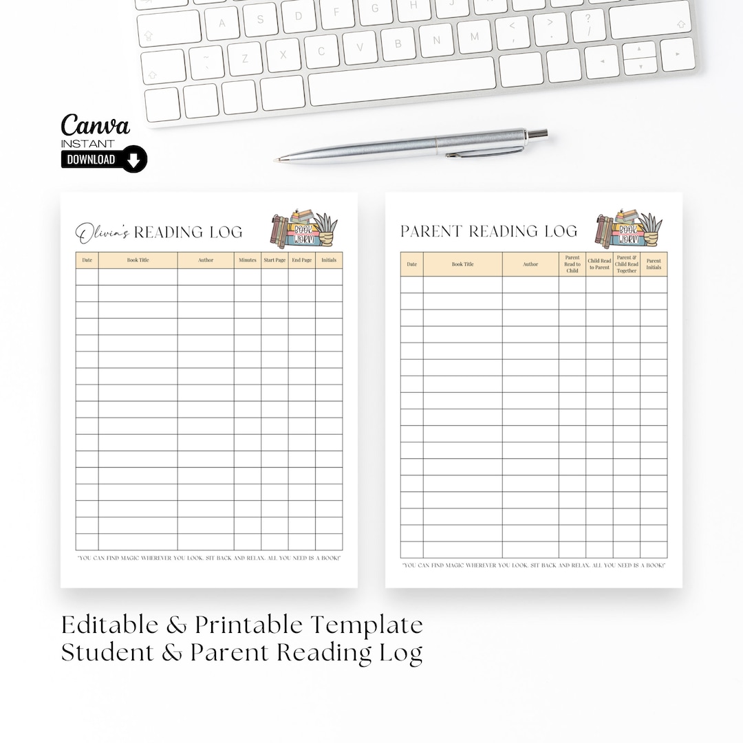 Editable Kids Reading Log Template, Printable Homeschool Reading ...