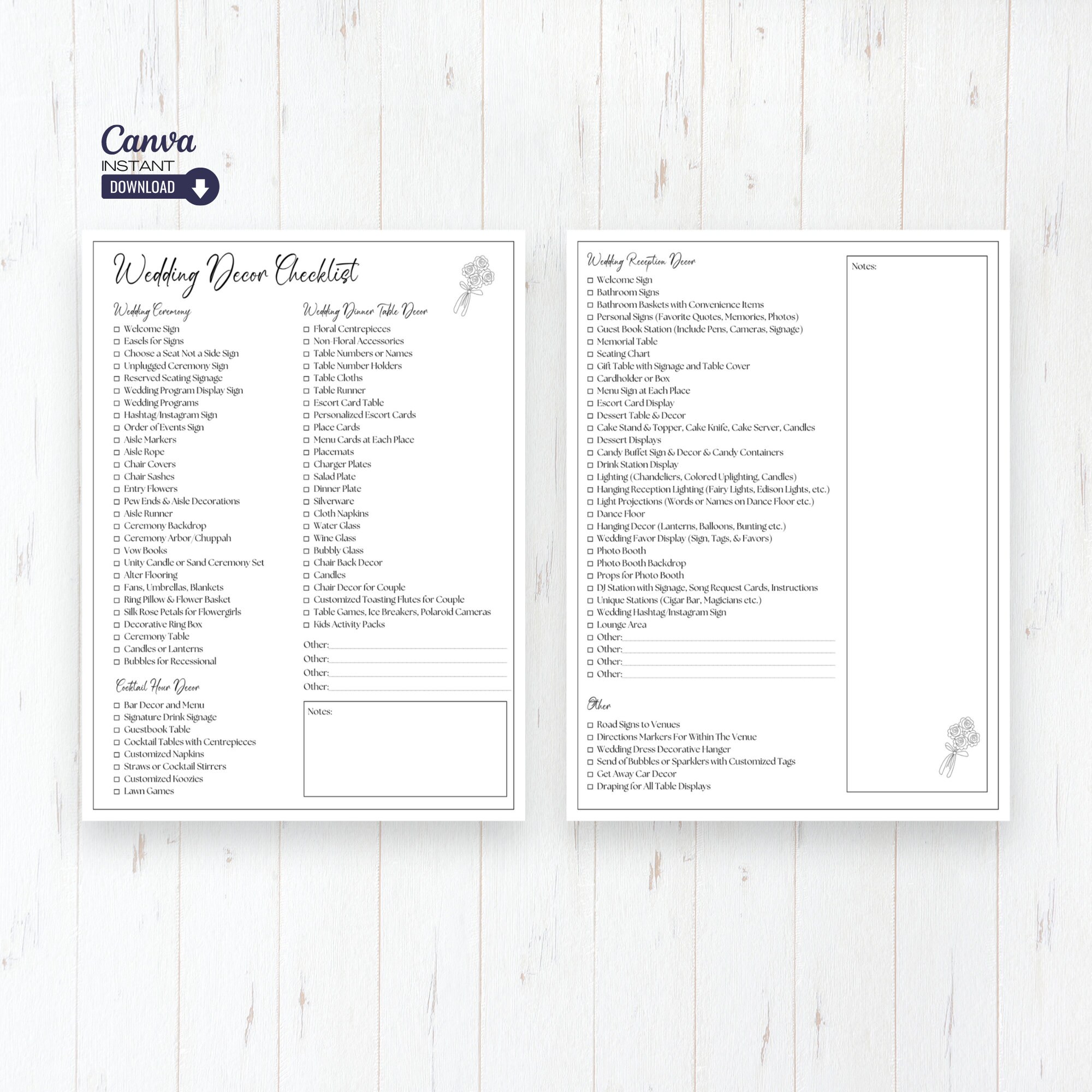 Editable Wedding Decor Checklist Template, Printable Wedding Checklist ...