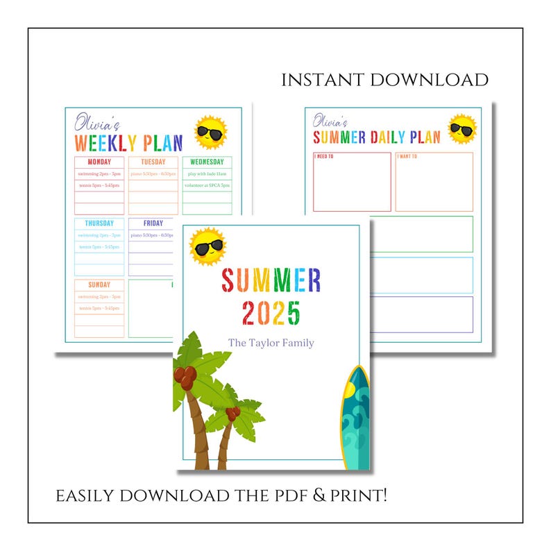 Editable Summer Planner, Printable Summer Organizer, Summer to Do List ...