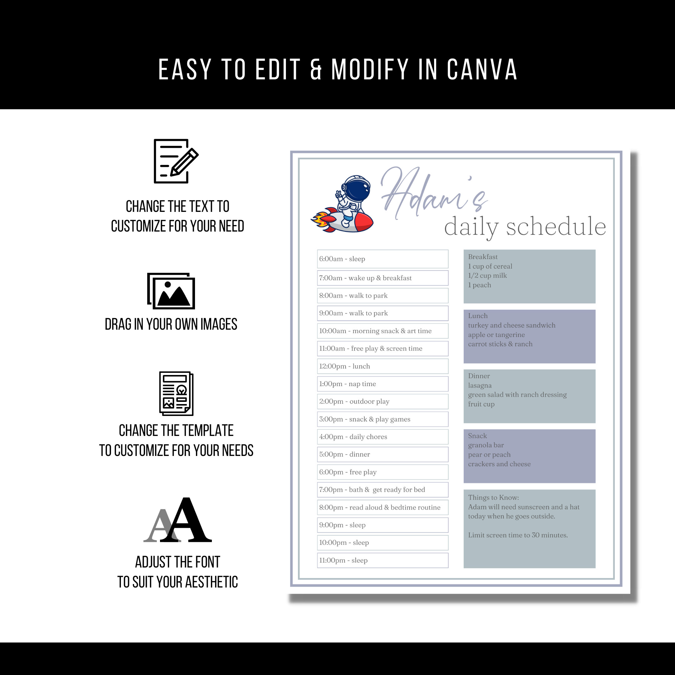 Editable Child's Daily Schedule Template: Babysitter Information Sheet ...