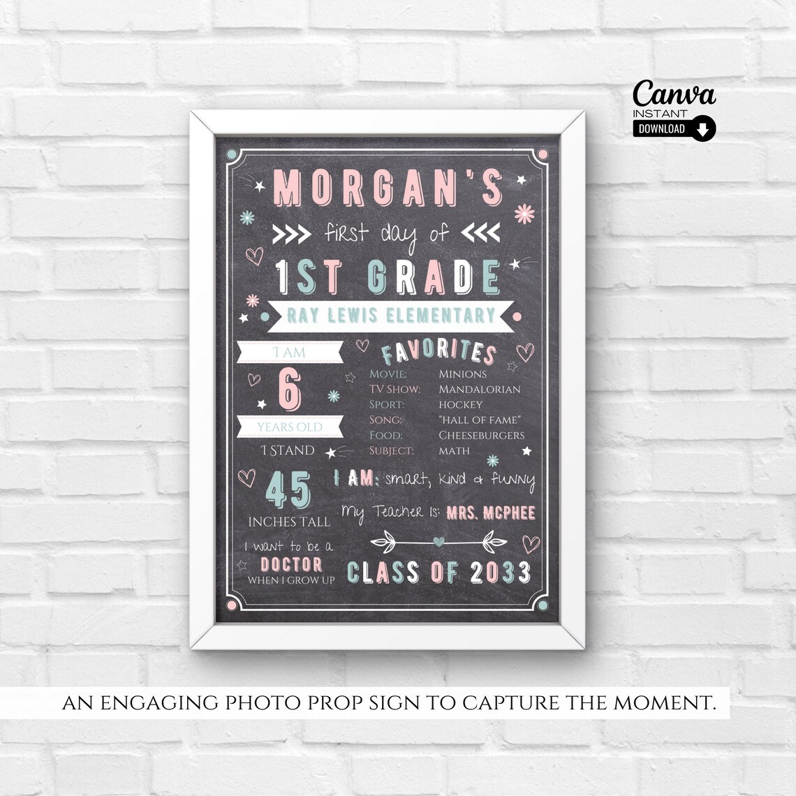 Printable First Day of School Sign, Back to School Chalkboard Sign ...