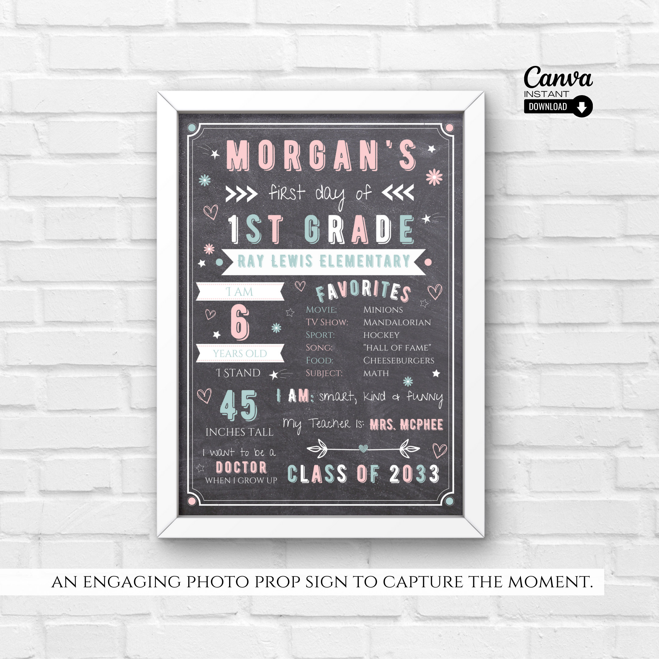 Printable First Day of School Sign, Back to School Chalkboard Sign ...