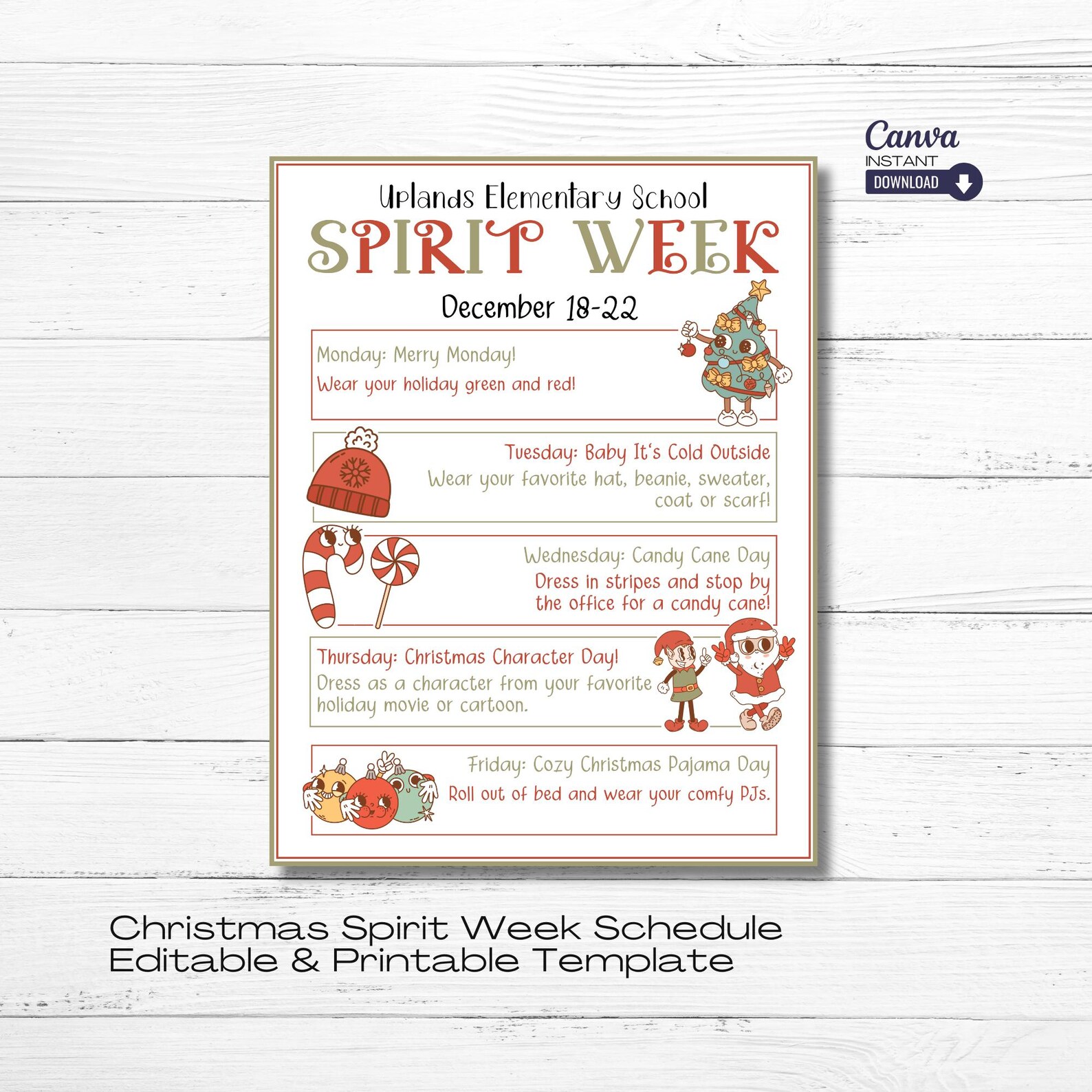 Christmas School Spirit Week Flyer: Retro Holiday Schedule (printable ...