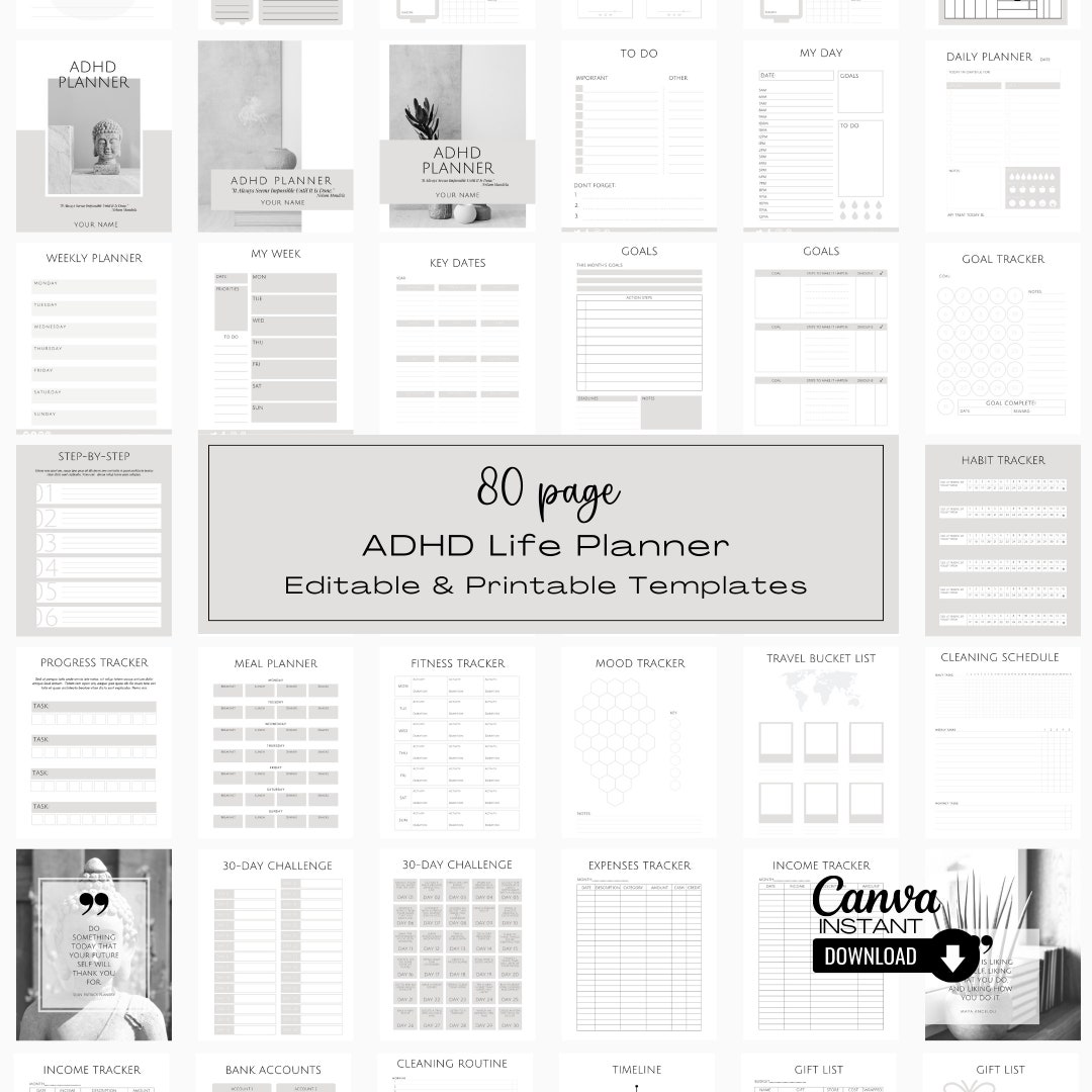 Editable ADHD Planner Template, Printable Adult ADHD Journal, Digital ...