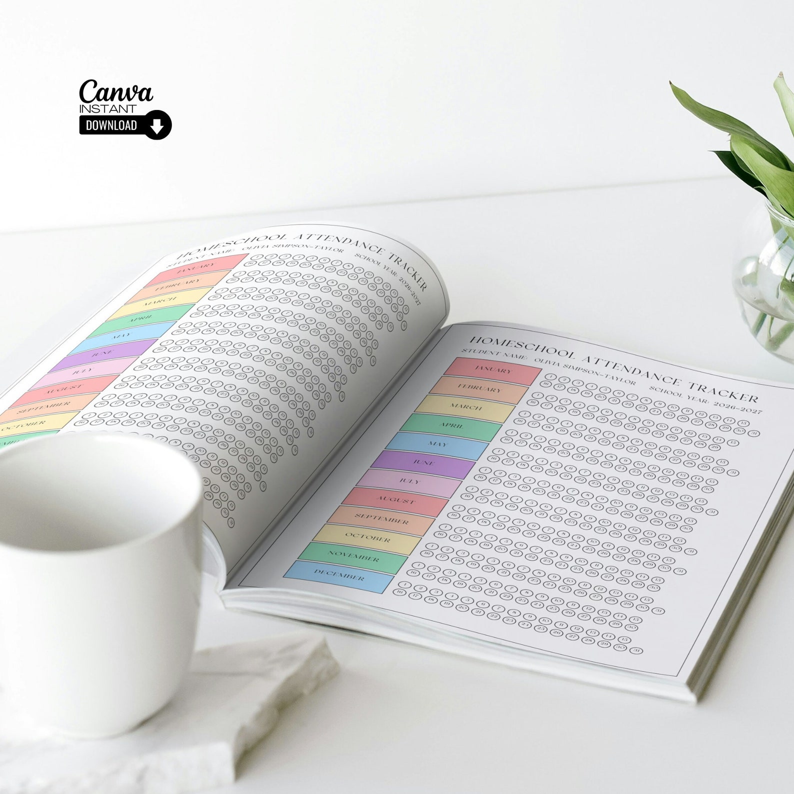 Editable Homeschool Attendance Log Template, Printable Home School ...