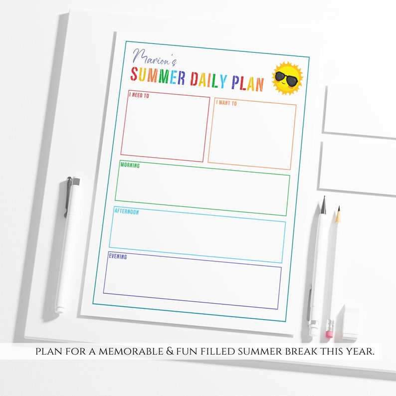 Editable Summer Daily Checklist for Kids, Printable Kids Routine Chart ...