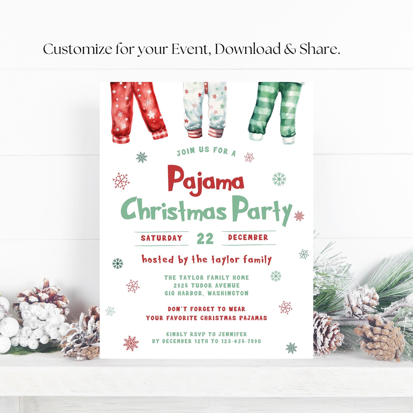 Editable Pajama Party Sign Template, Printable Holiday Party Flyer ...