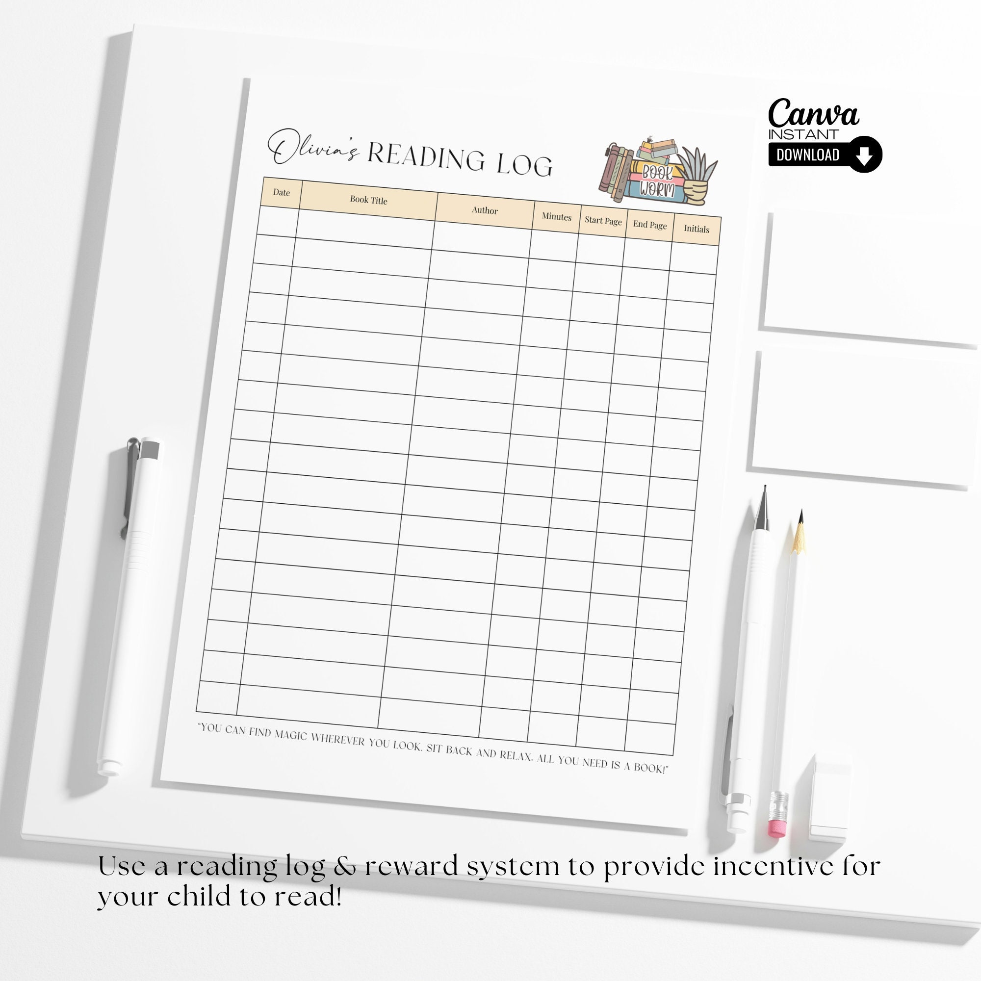 Kids Reading Log Template: Homeschool Tracker, Fillable Book List (PDF ...