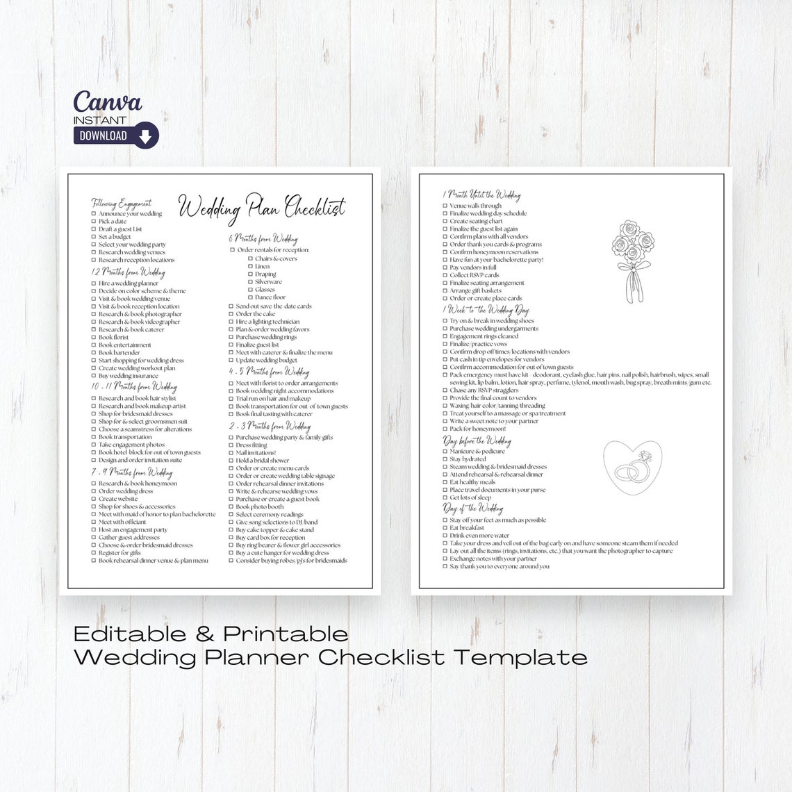 Editable Wedding Plan Checklist Template, Printable Wedding Checklist ...