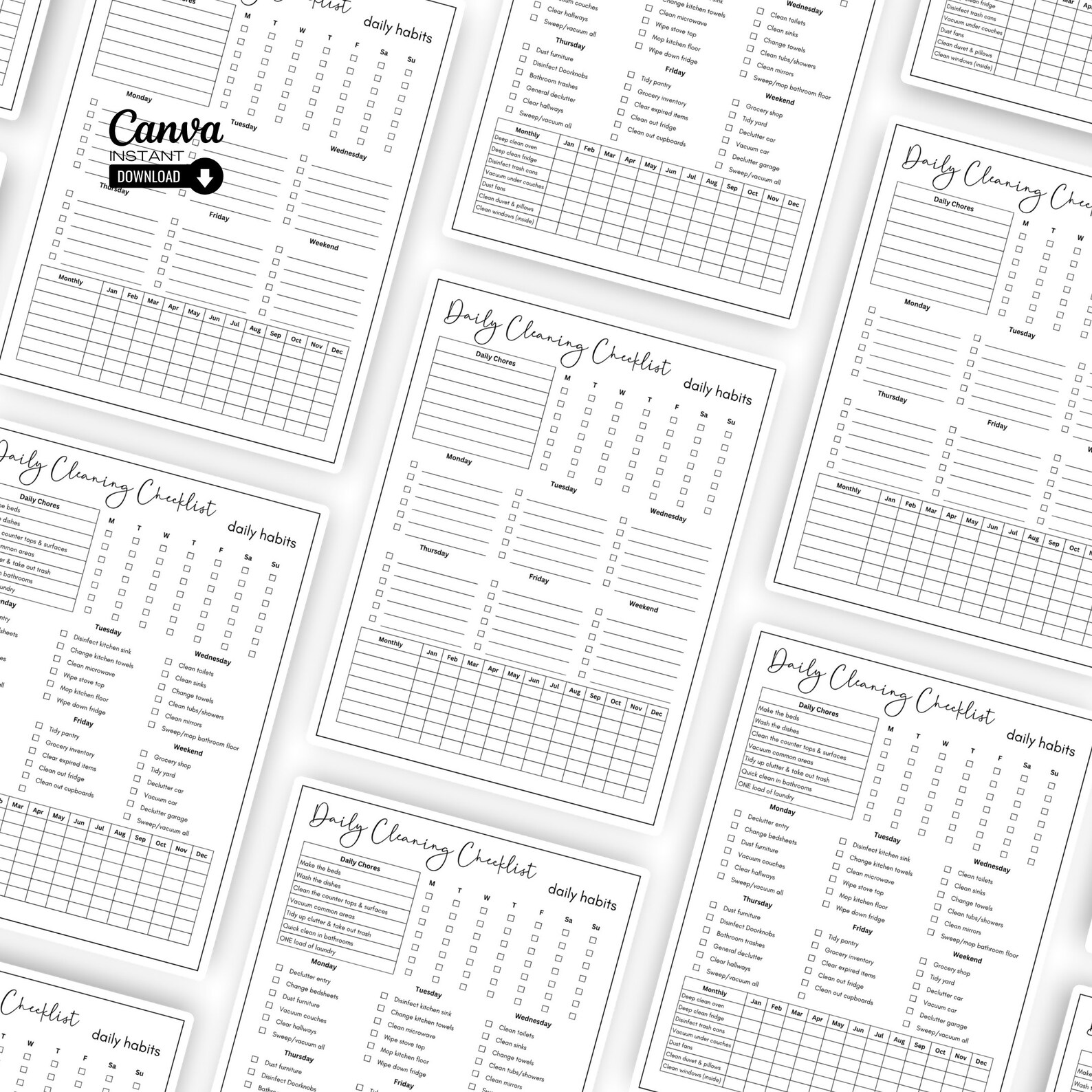 Editable Cleaning Checklist Planner, Printable Daily and Weekly Chore ...