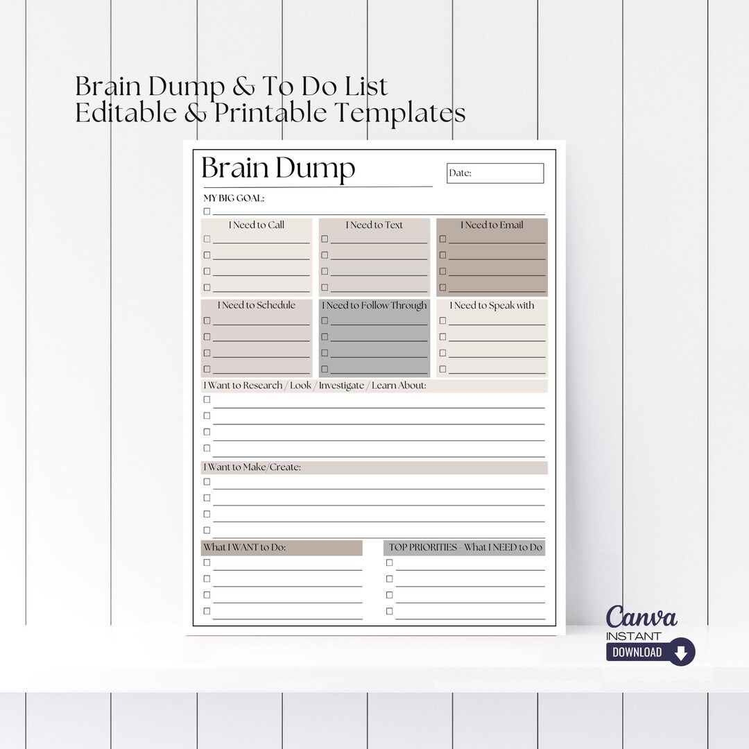 Editable ADHD Brain Dump Printable, ADHD Planner, to Do List Template ...
