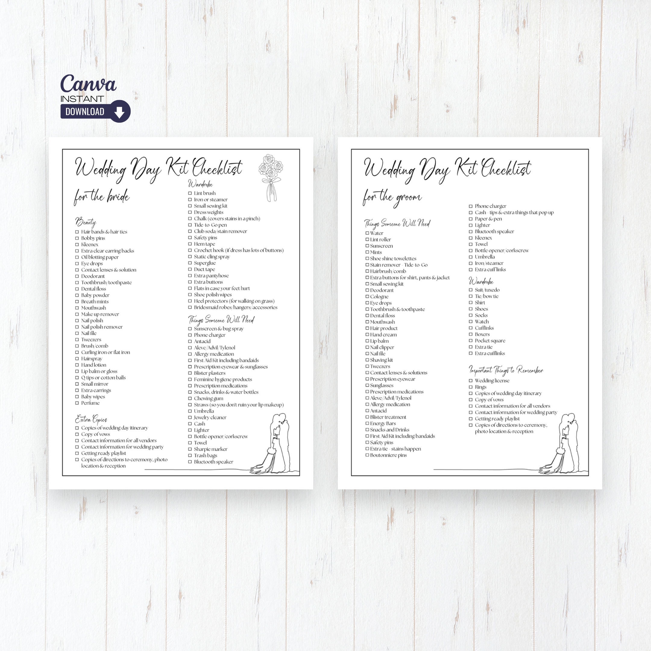 Editable Wedding Day Checklist: Bride & Groom Emergency Kit (instant ...