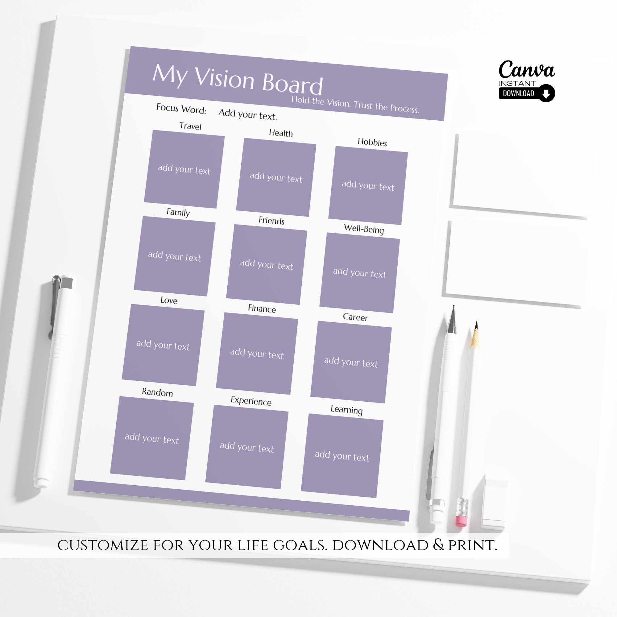 Editable Vision Board Template, Printable Vision Board, Digital Vision ...
