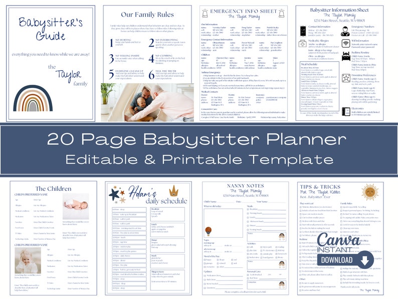 Editable Babysitter Planner Printable Babysitter Guide Nanny - Etsy