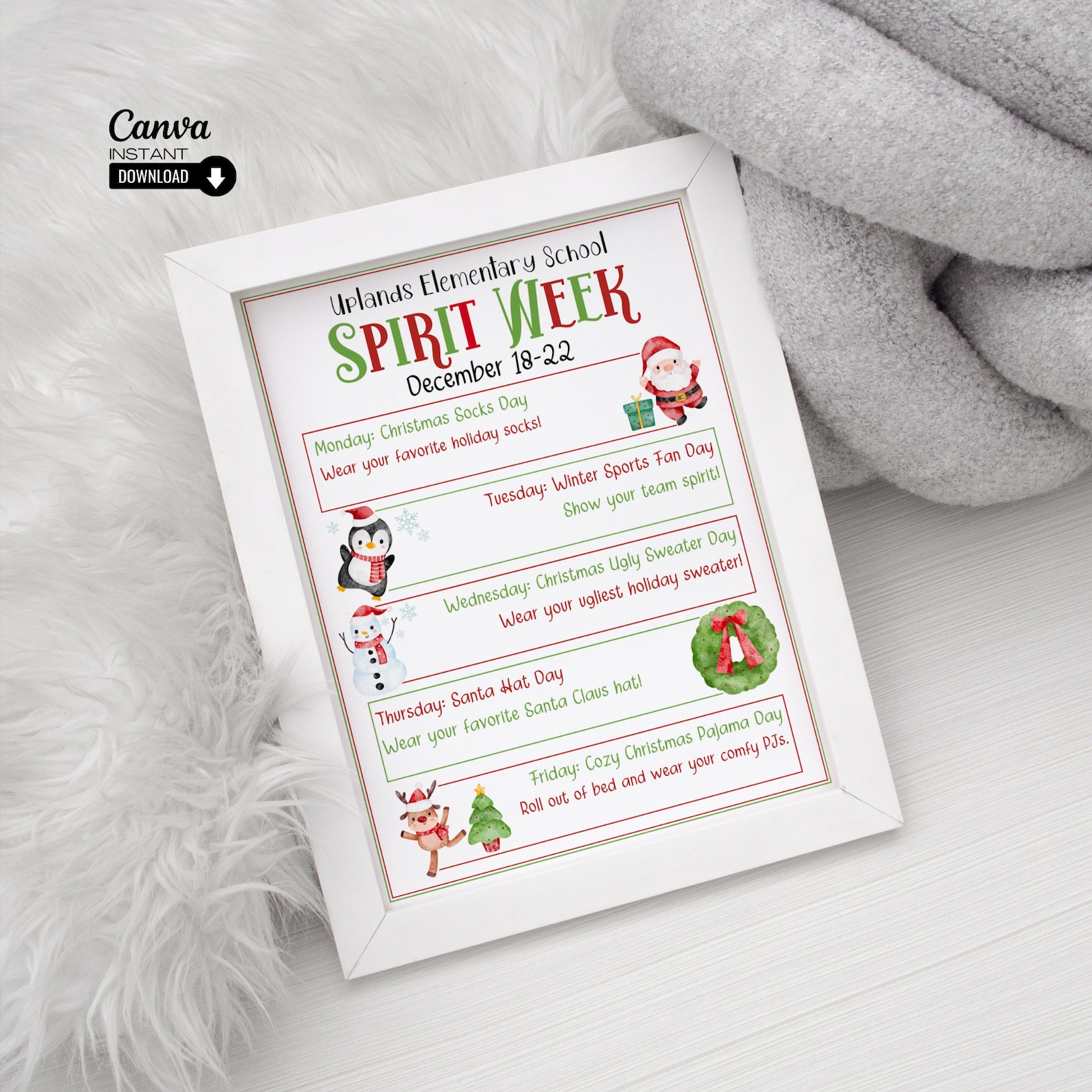 Christmas School Spirit Week Flyer: Editable Holiday Schedule (digital ...