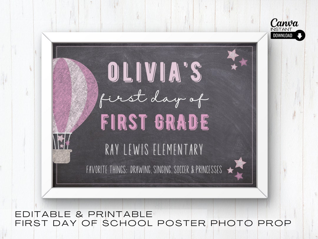 Printable First Day of School Chalkboard Sign Canva Template - Etsy
