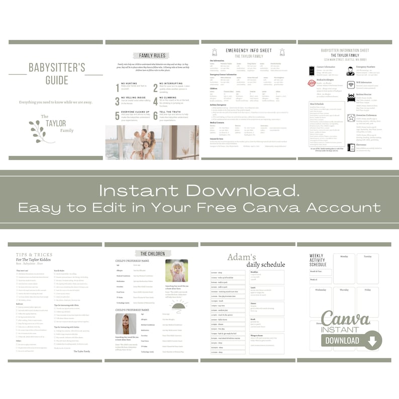 Editable Babysitter Planner: 20-page Babysitting Guide (printable Canva ...