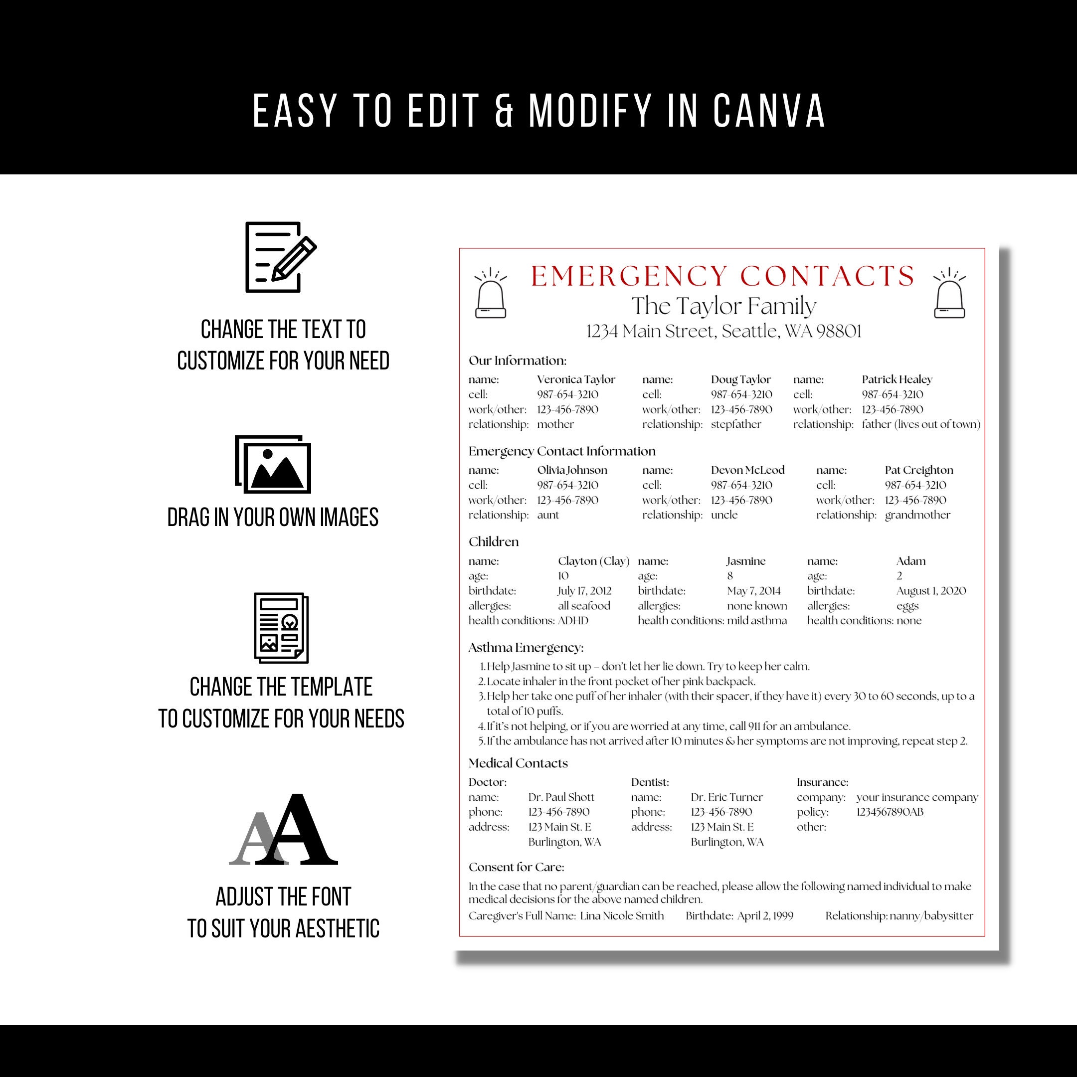 Editable Childcare Notes, Printable Babysitter Important Info Page ...