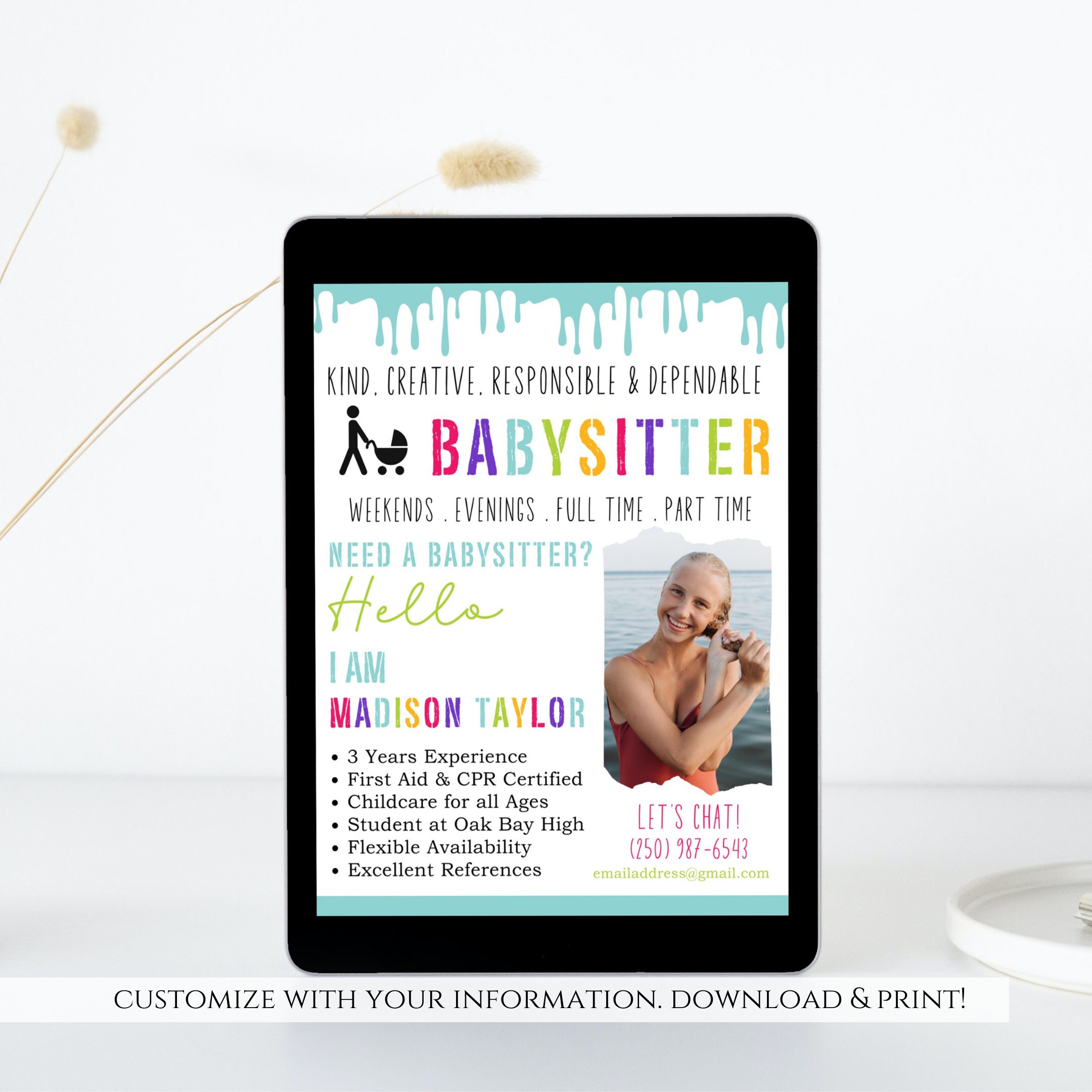 Editable Babysitting Flyer: Childcare Services Canva Template (digital ...