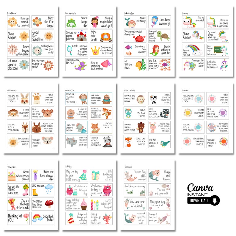 Editable Lunch Box Notes Template Printable Kids Positive - Etsy