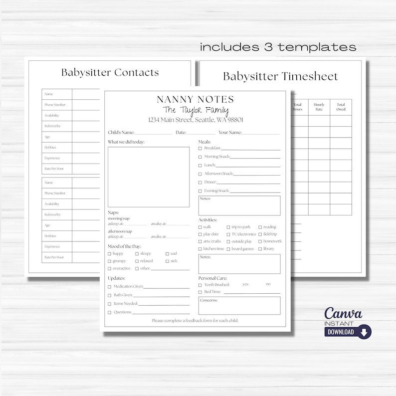 Nanny Notes, Editable Babysitter Notes, Printable Nanny Log, Babysitter ...