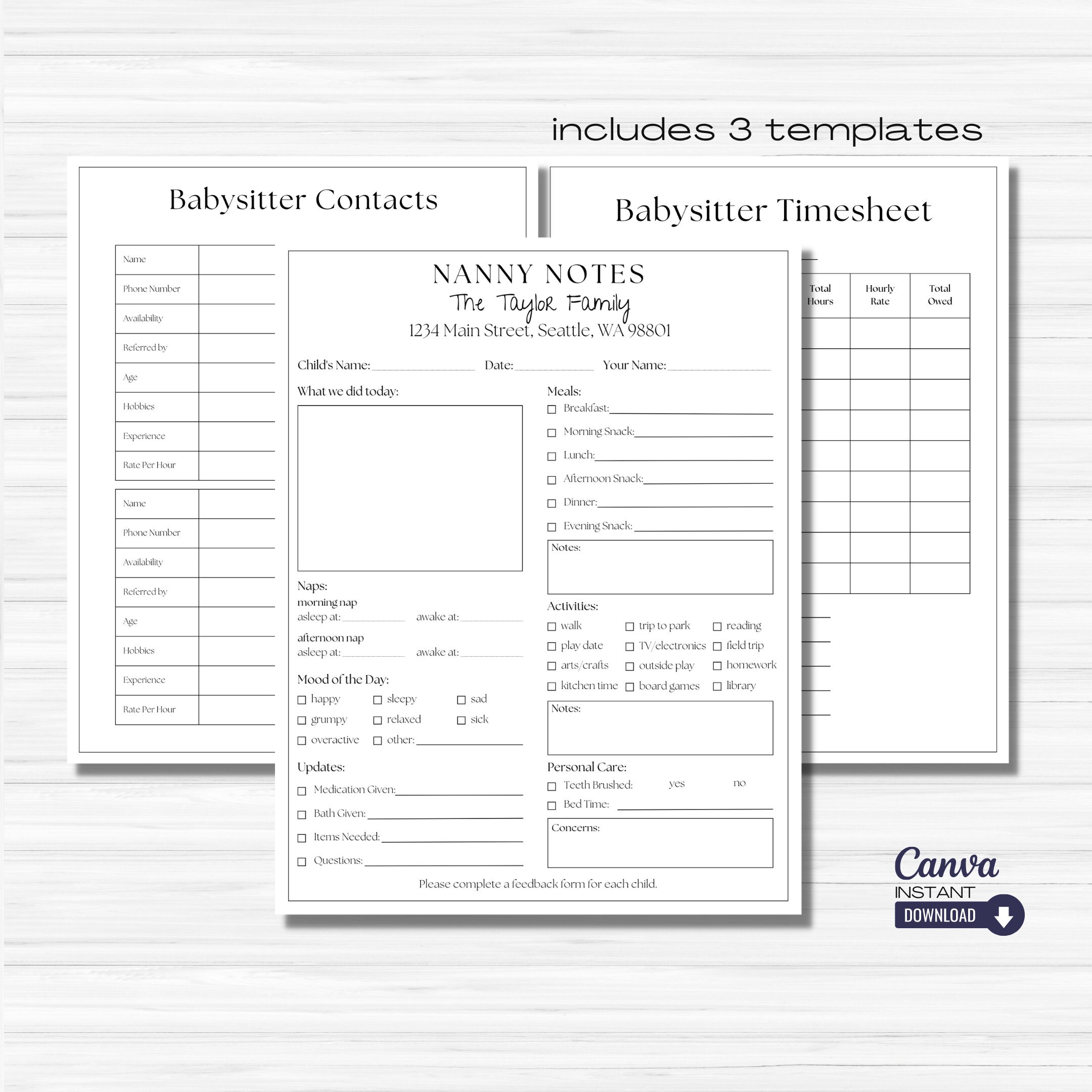 Nanny Notes, Editable Babysitter Notes, Printable Nanny Log, Babysitter ...