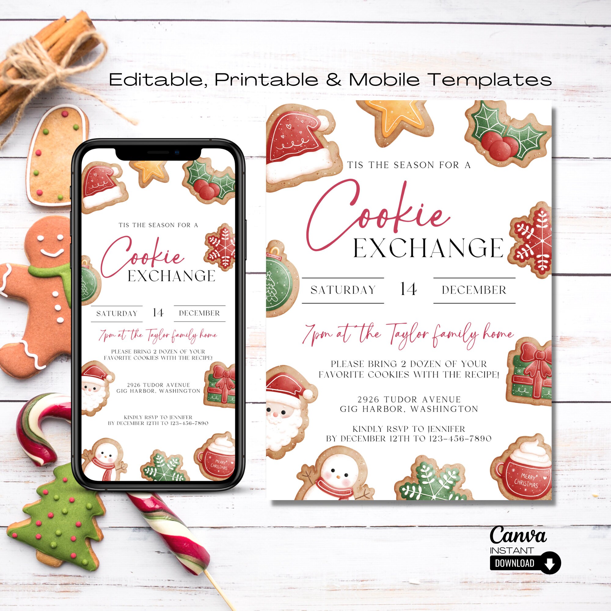 Editable Cookie Exchange Invitation: Christmas Baking Party (digital ...