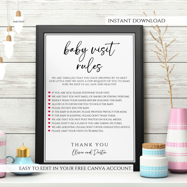 Editable Baby Visit Rules Sign: New Parent Printable (PDF) - Etsy