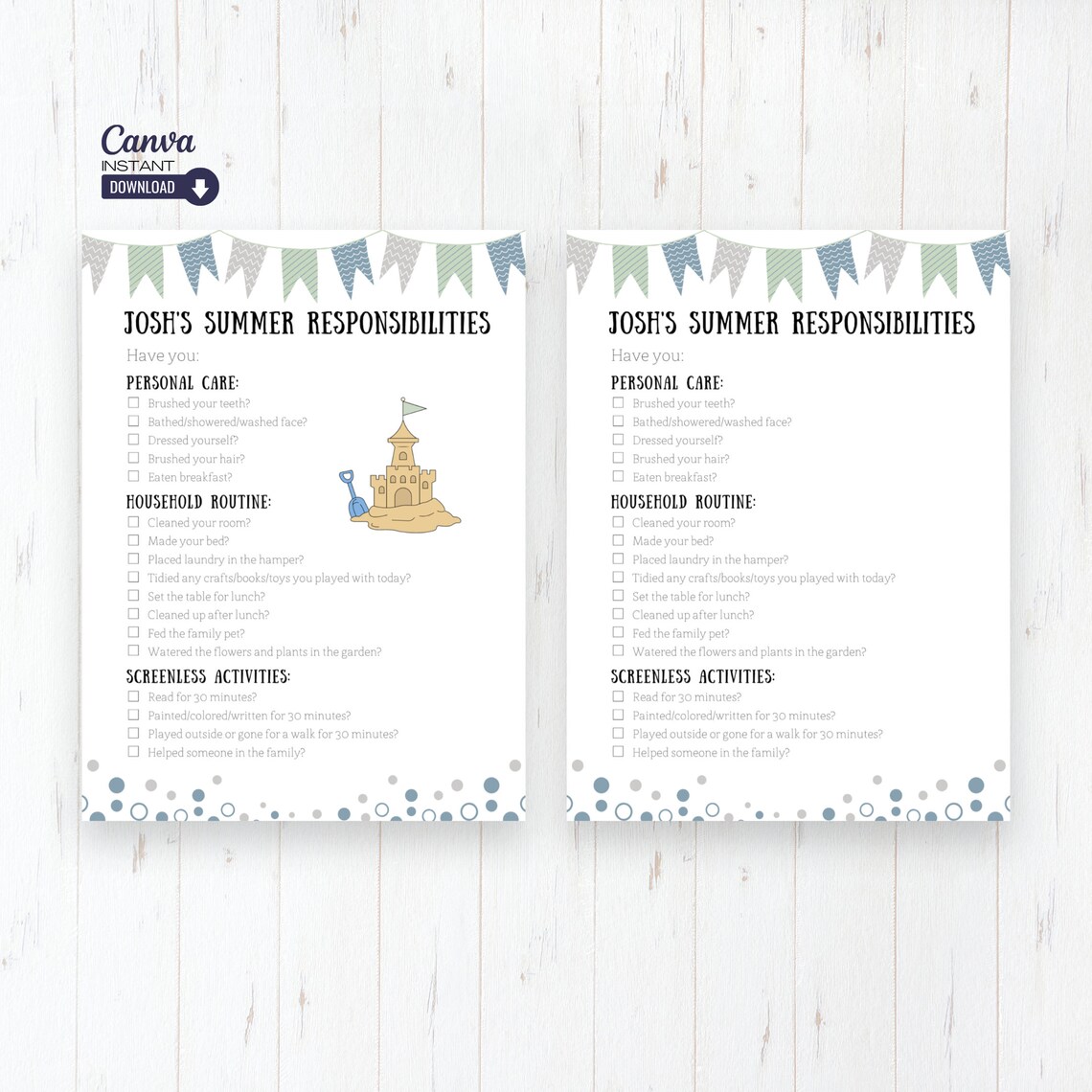 Kids Summer Chore and Activity Chart, Summer Rules Printable, Editable ...