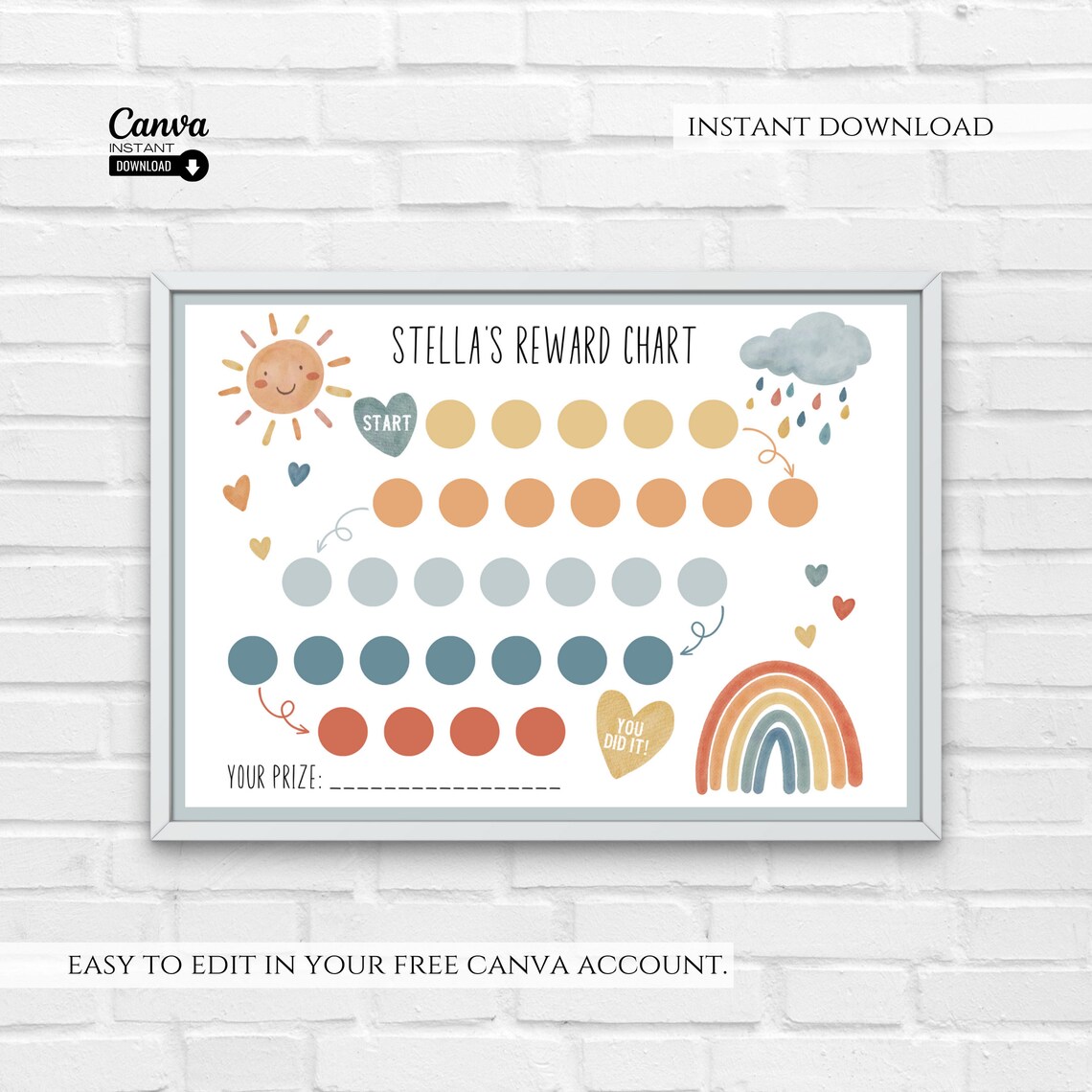 Editable Kids Reward Chart Printable Responsibility Chart - Etsy