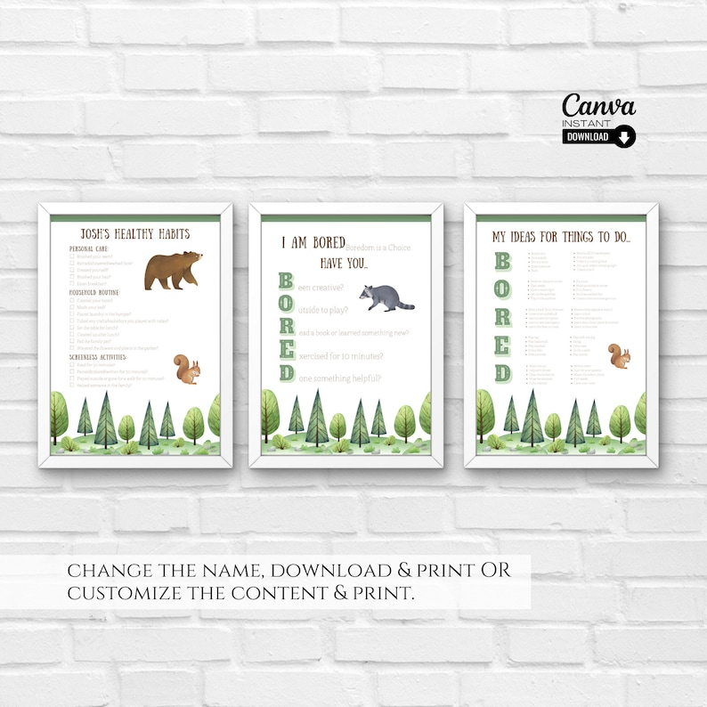 Kids Chore Chart Printable: Editable Woodland Responsibility Checklist ...