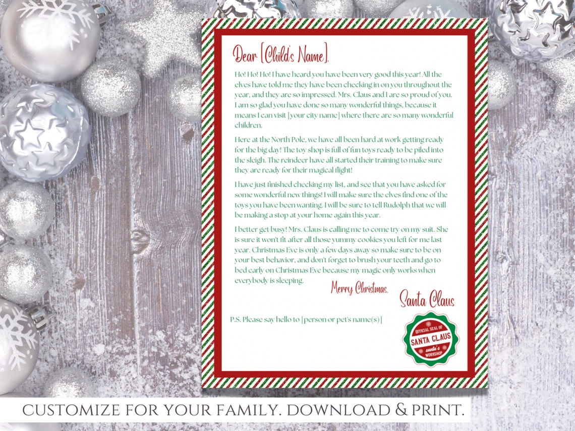 Editable Santa Letter Template Letter From Santa Template - Etsy