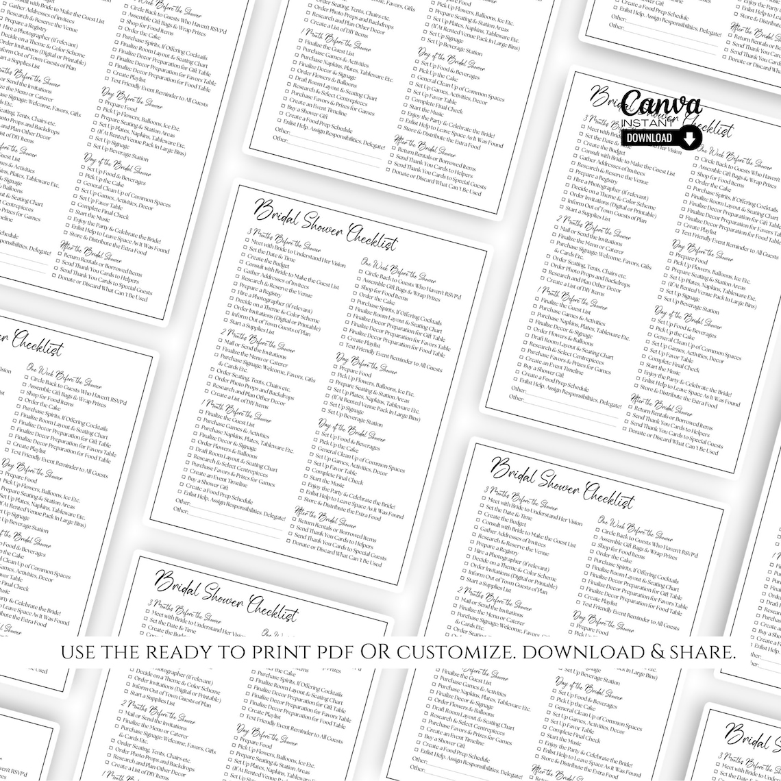 Editable Bridal Shower Planning Checklist Template, Printable Wedding ...