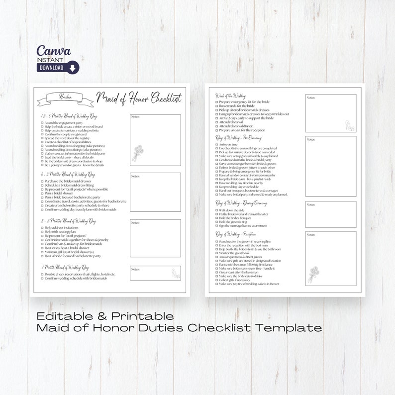 Editable Maid of Honor Checklist, Printable Maid of Honor Duties ...