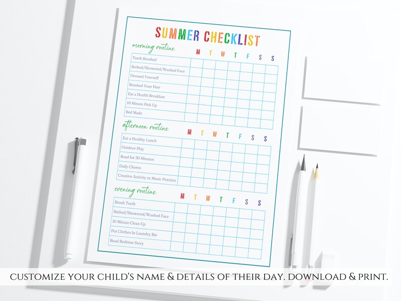Editable Summer Daily Checklist for Kids Printable Kids - Etsy