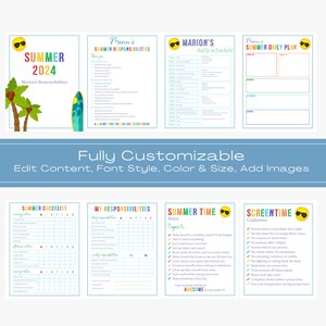 Editable Summer Daily Checklist for Kids, Printable Kids Routine Chart ...