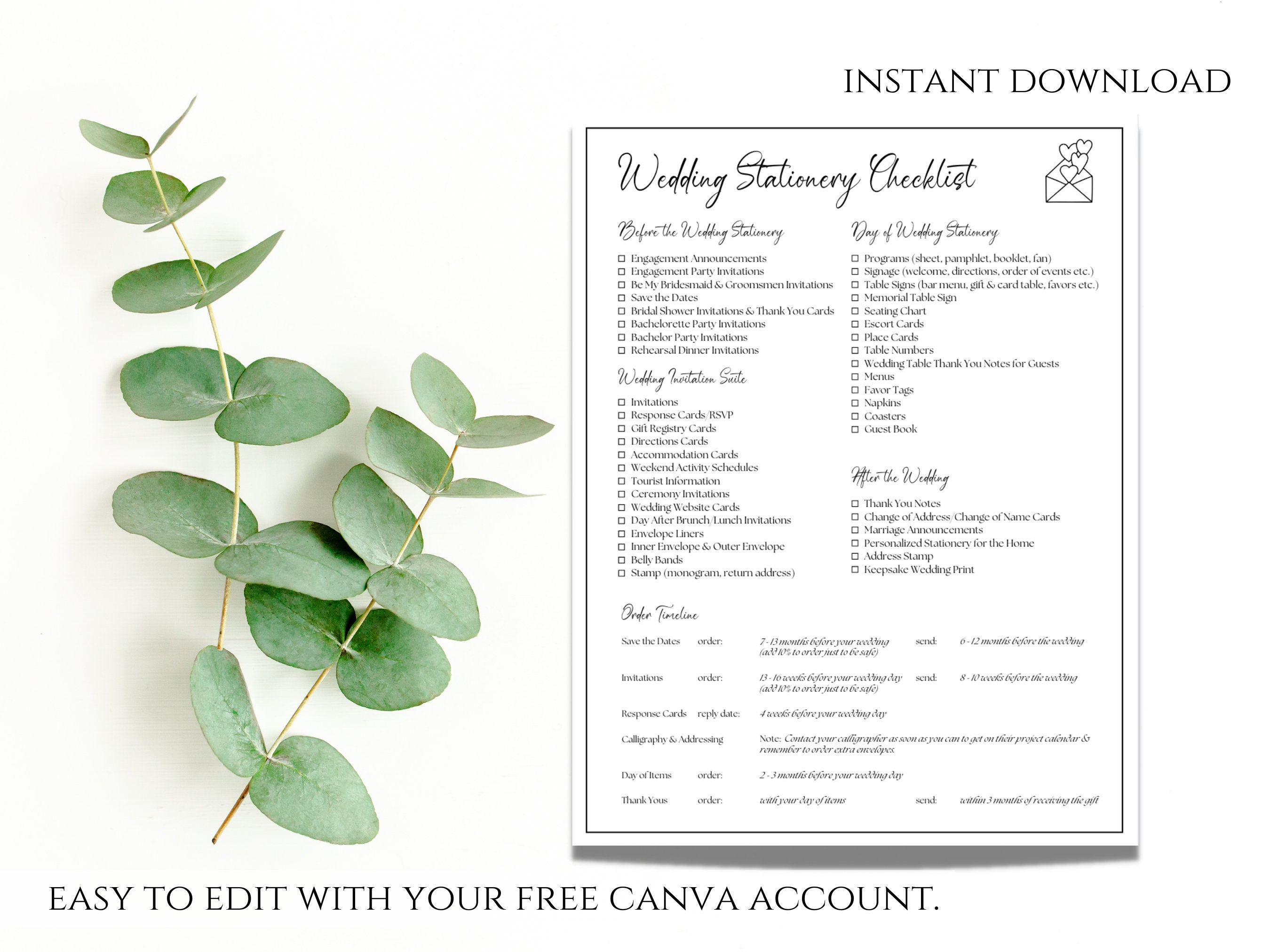Editable Wedding Stationery Checklist Template Printable - Etsy Australia