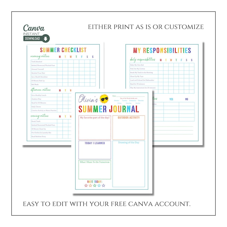 Editable Summer Planner, Printable Summer Organizer, Summer to Do List ...