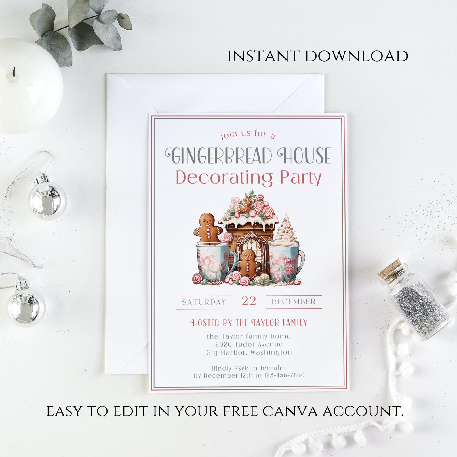Editable Gingerbread House Decorating Party Invite Template - Etsy