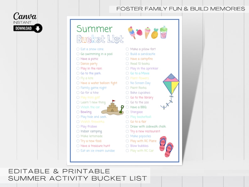 Editable Summer Bucket List Printable Summer to Do List - Etsy